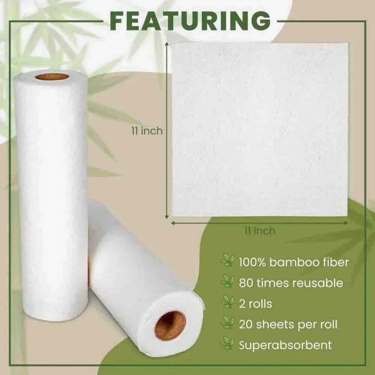 Bamboo Paper Towels | Eco-Friendly Reusable 2 Rolls