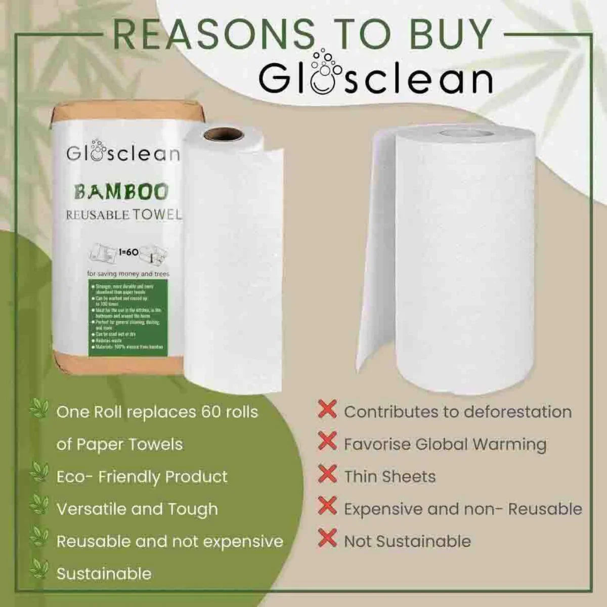 Bamboo Paper Towels | Eco-Friendly Reusable 2 Rolls
